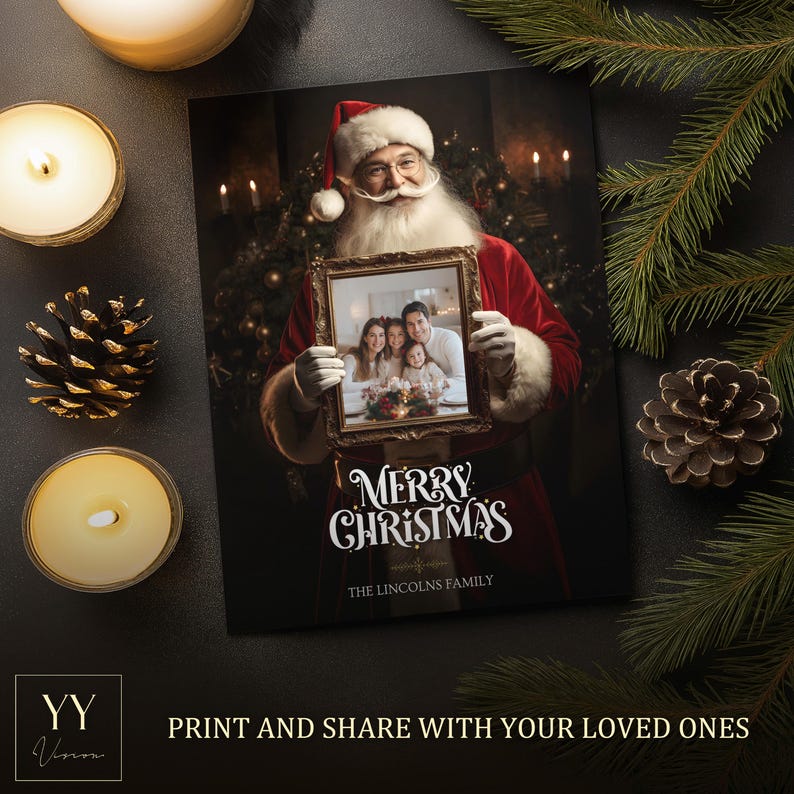 Santa Vintage Merry Christmas Card Canva Template With Tutorials for ...