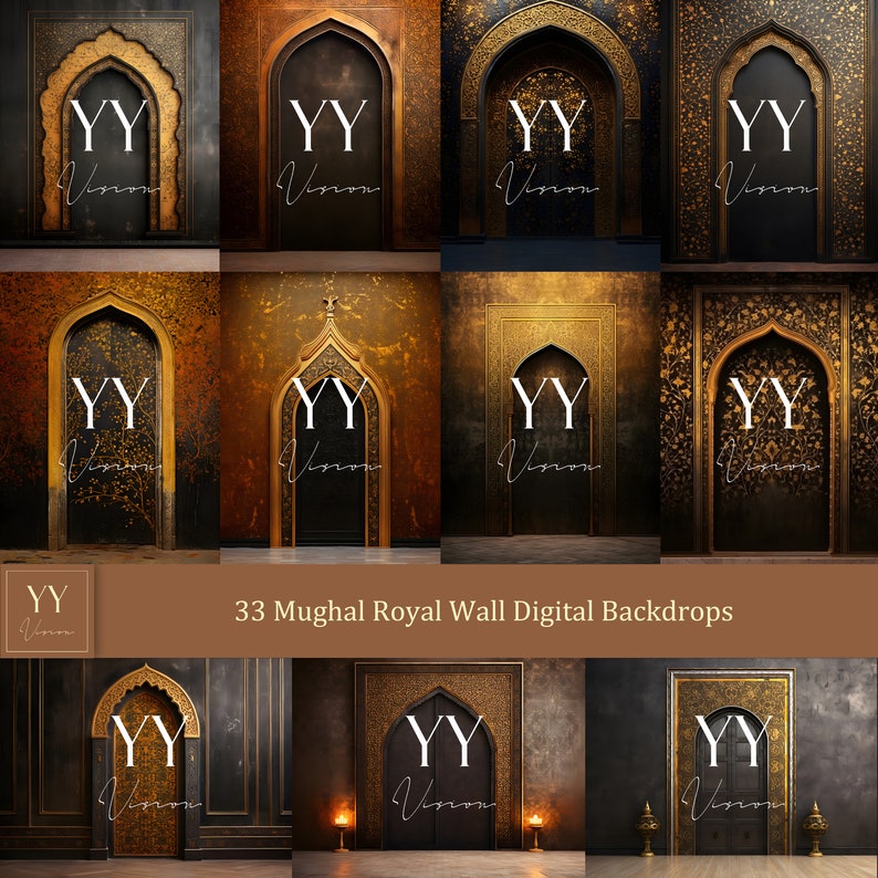 33 Mughal Royal Wall Digital Backdrops Sets for Wedding Maternity ...