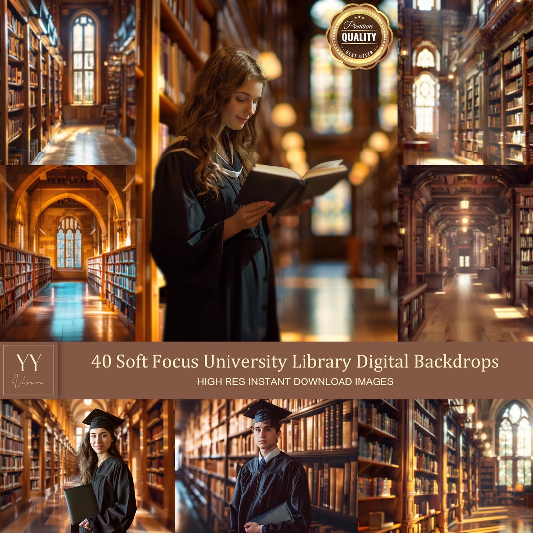 40 Soft Focus Graduation Library Digital Backdrops Sets for University ...