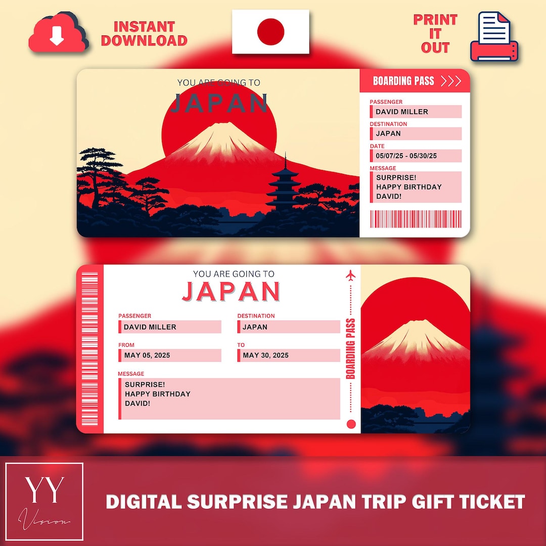 Printable JAPAN Surprise Ticket V3 | Editable Boarding Pass |japan ...