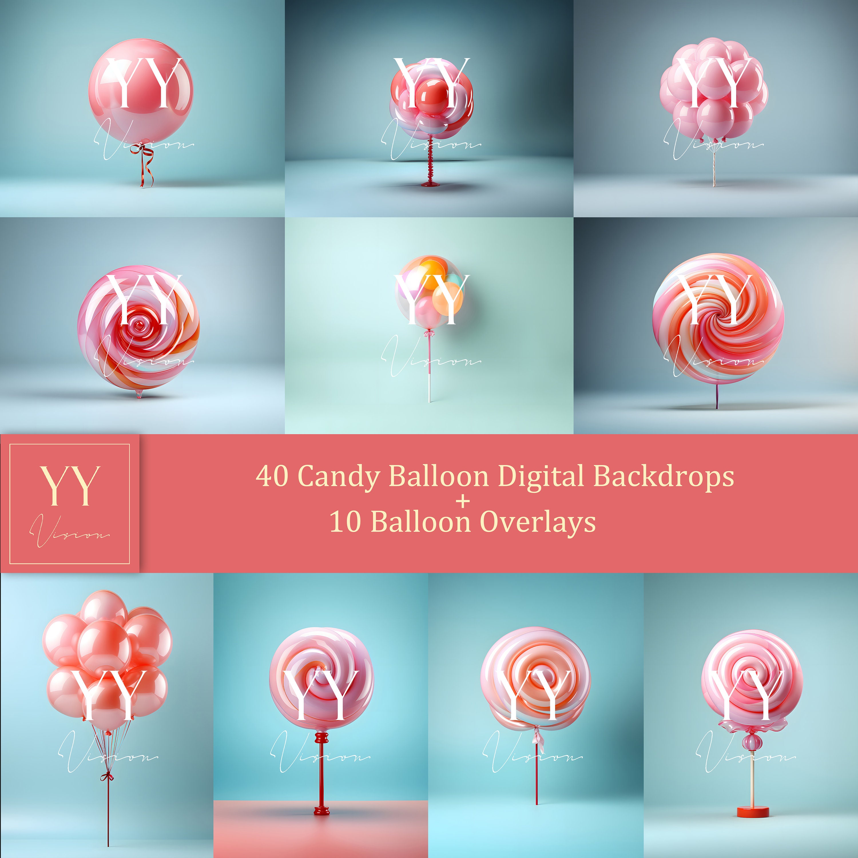 50 Halloween Candy Balloon Digital Backdrops Sets for Holiday - Etsy
