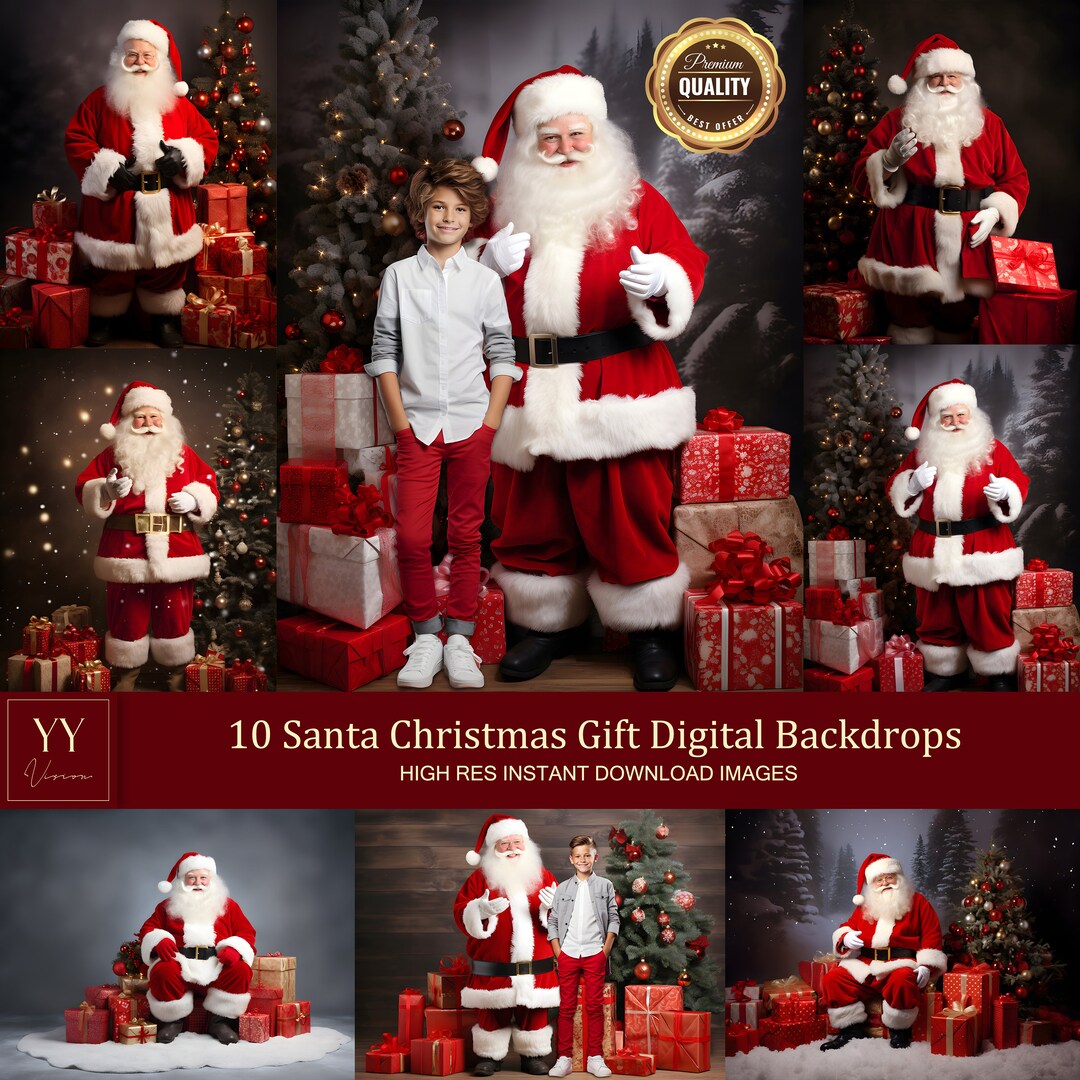 10 Santa Christmas Gift Digital Backdrops Sets for Holiday Photography ...