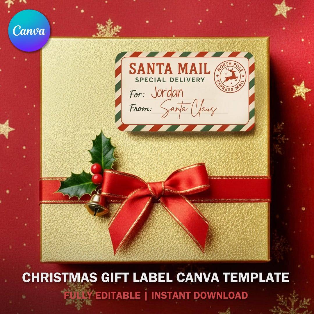 Editable Santa Mail Labels Template | Personalized North Pole Gift Tags ...