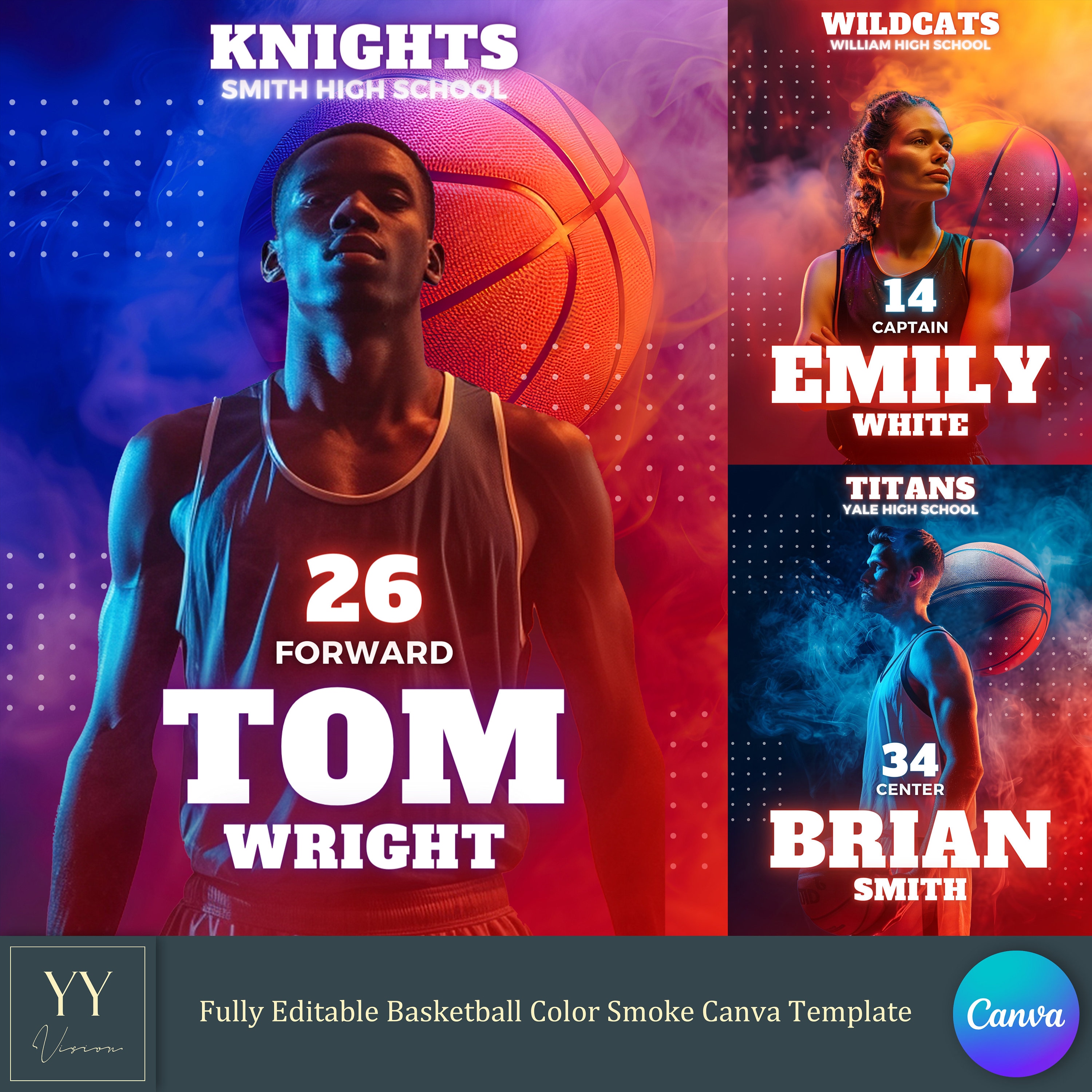 Basketball Color Smoke Canva Template With Tutorial for Sports Posters ...