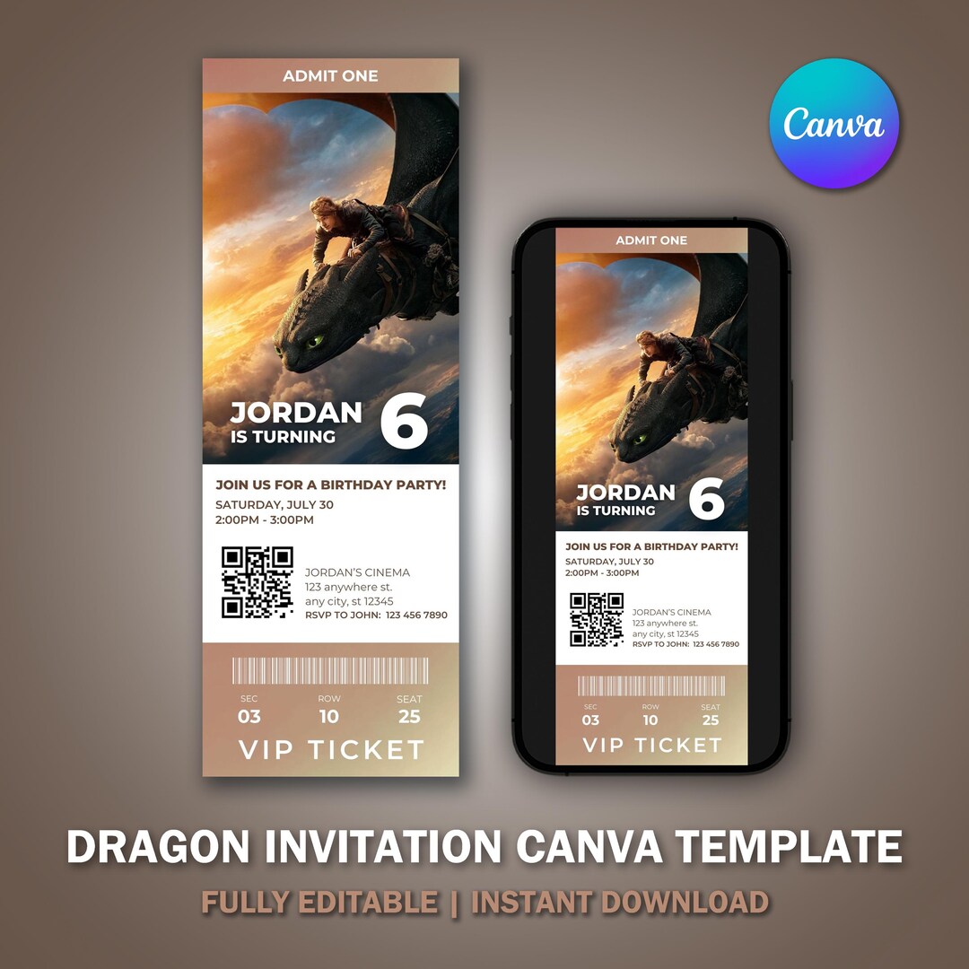 Toothless Dragon Ticket Invitation Template V3 for Birthday Party ...