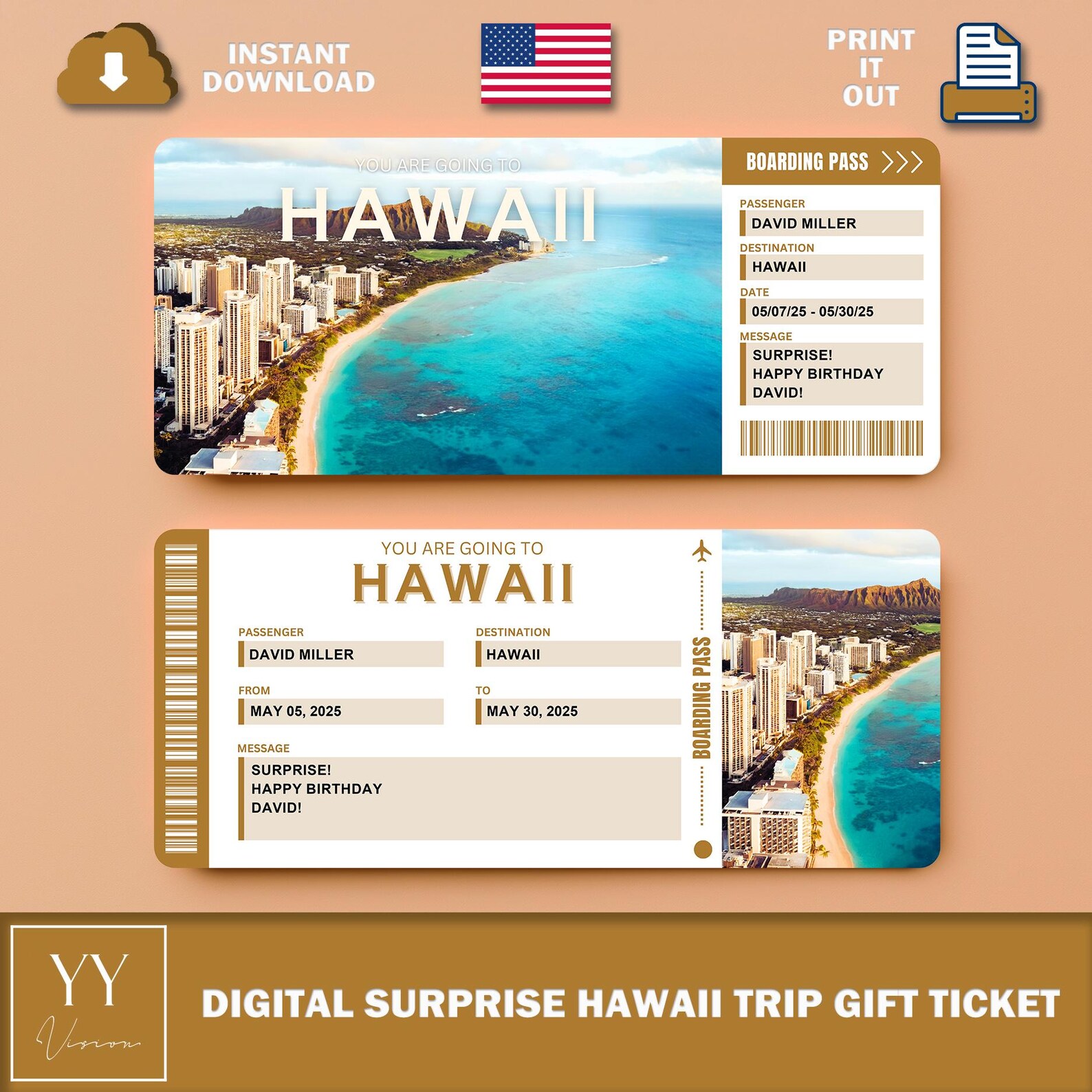 Printable HAWAII Surprise Ticket V1 | Editable Boarding Pass | Vacation ...
