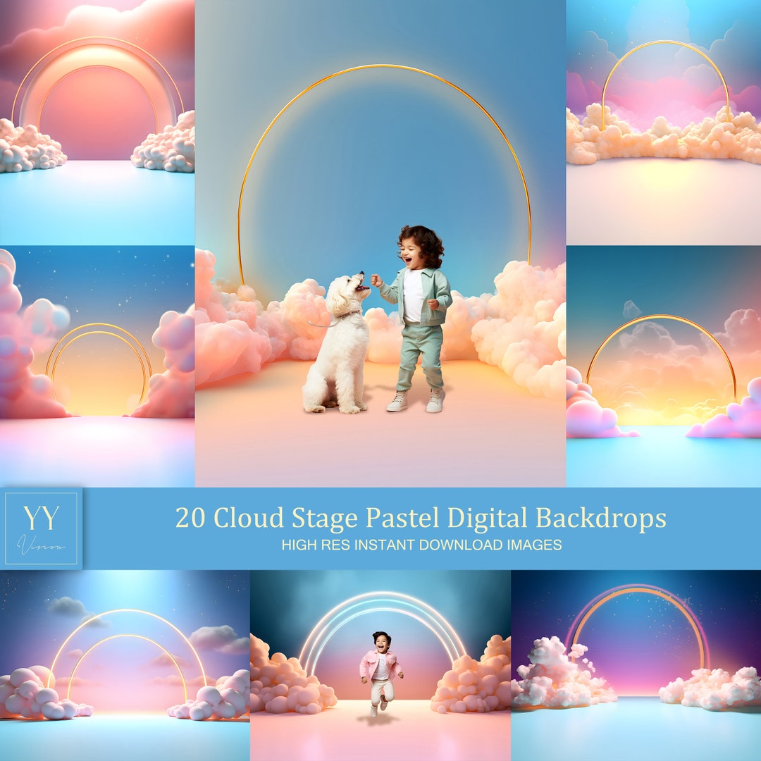 20 Cloud Stage Pastel Digital Backdrops Sets for Christmas Holiday ...