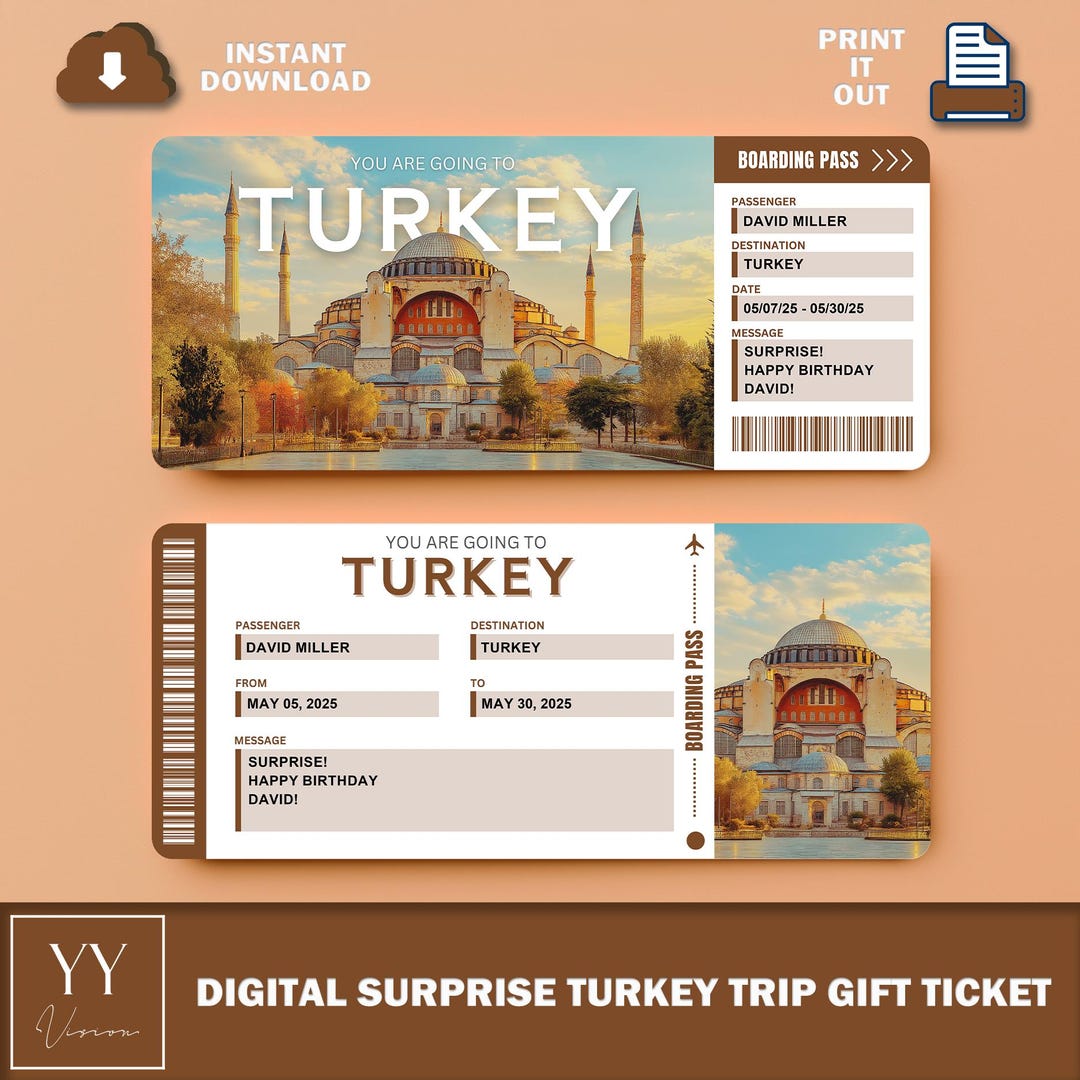 Printable ISTANBUL TURKEY Surprise Ticket V1 | Editable Boarding Pass ...