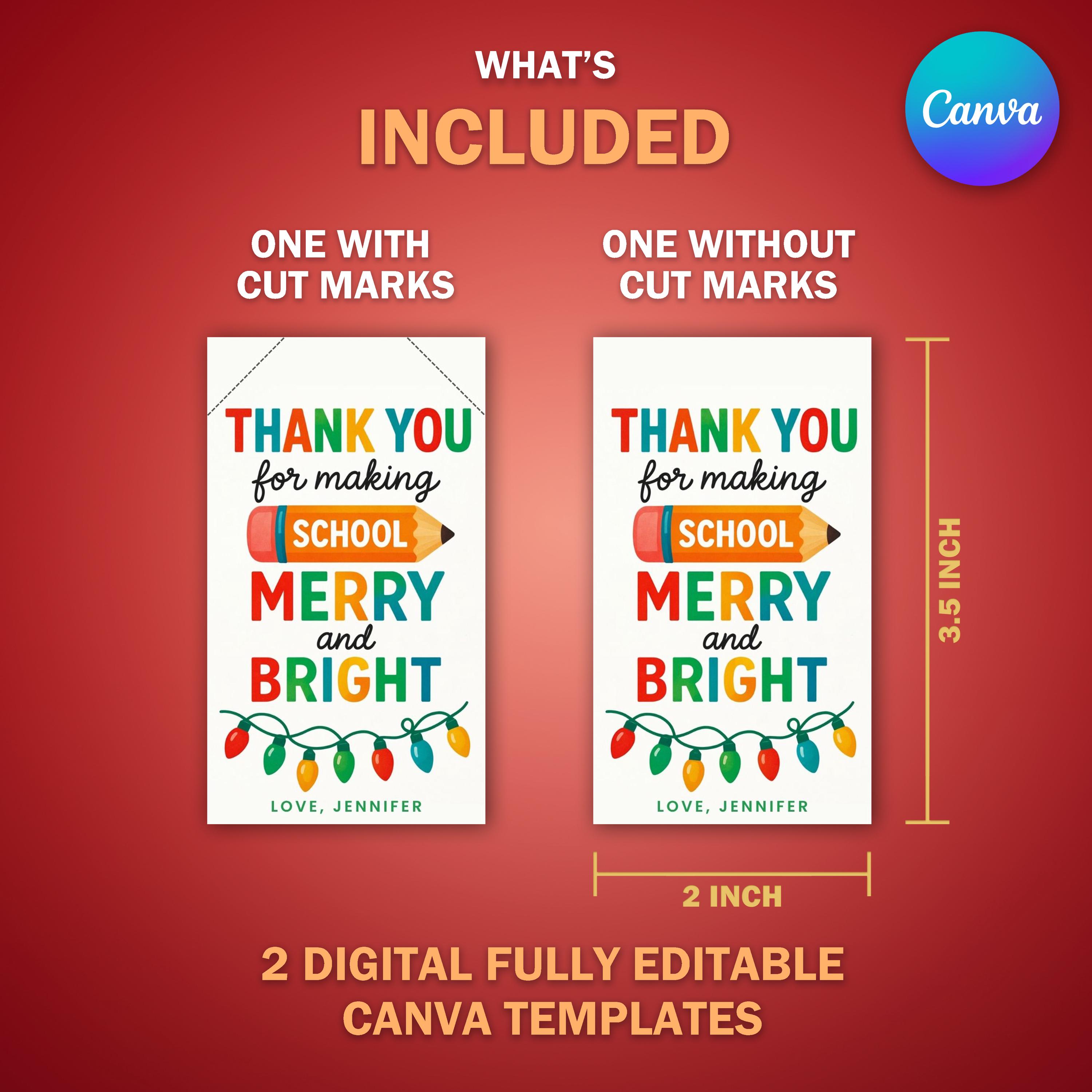 Christmas Teacher Gift Tags Template | Merry & Bright Holiday Tags ...