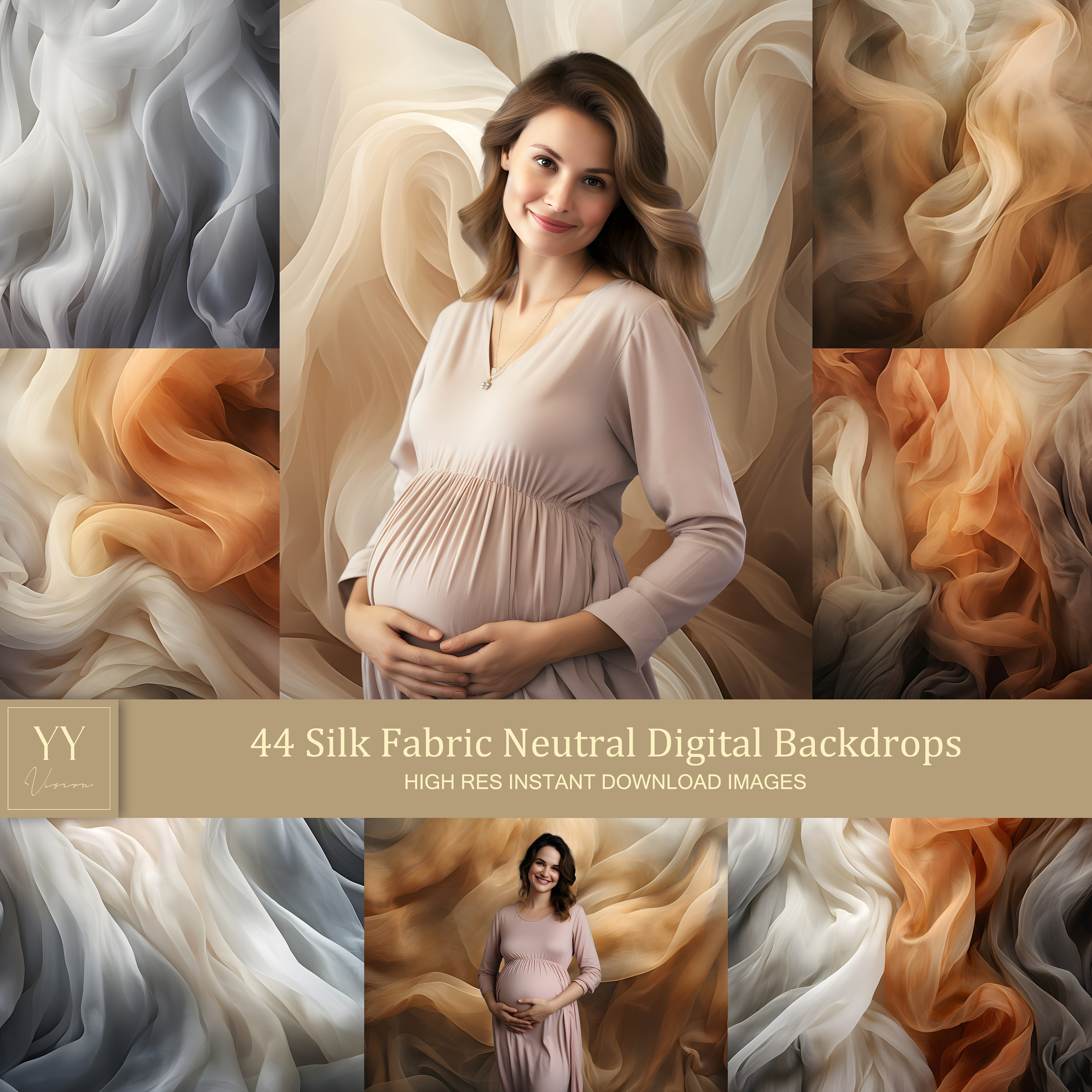 44 Silk Fabric Neutral Digital Backdrops Sets for Maternity Photography ...