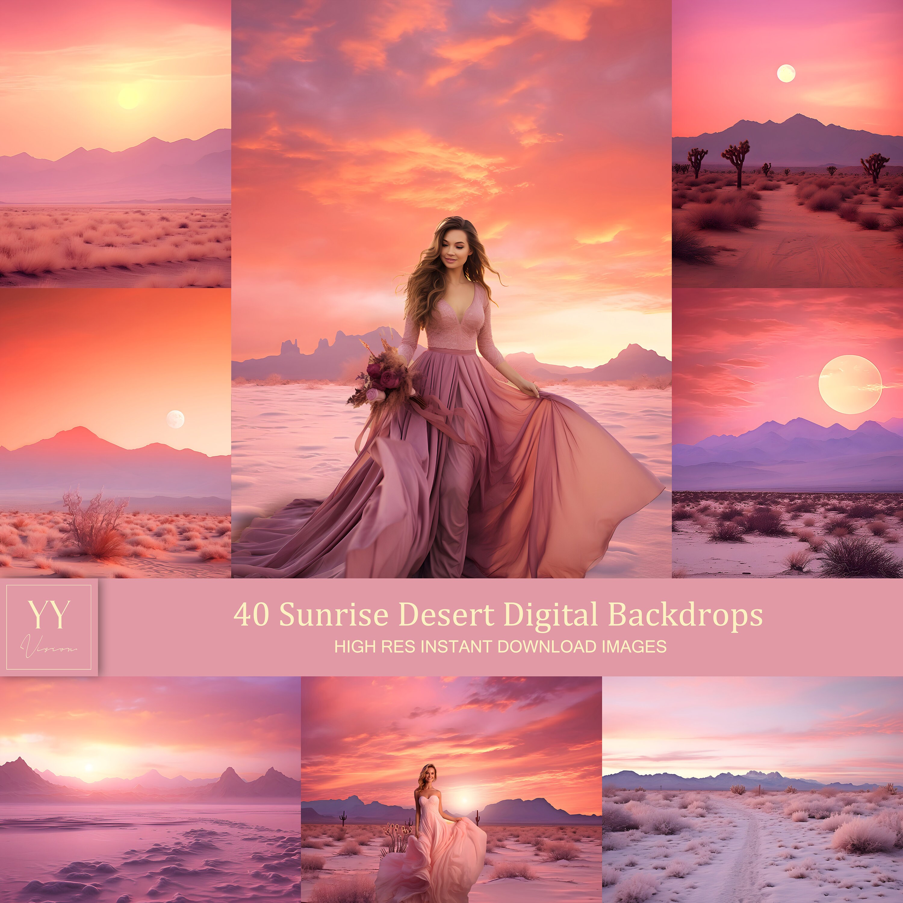 40 Sunrise in Desert Digital Backdrops Sets for Wedding Maternity ...