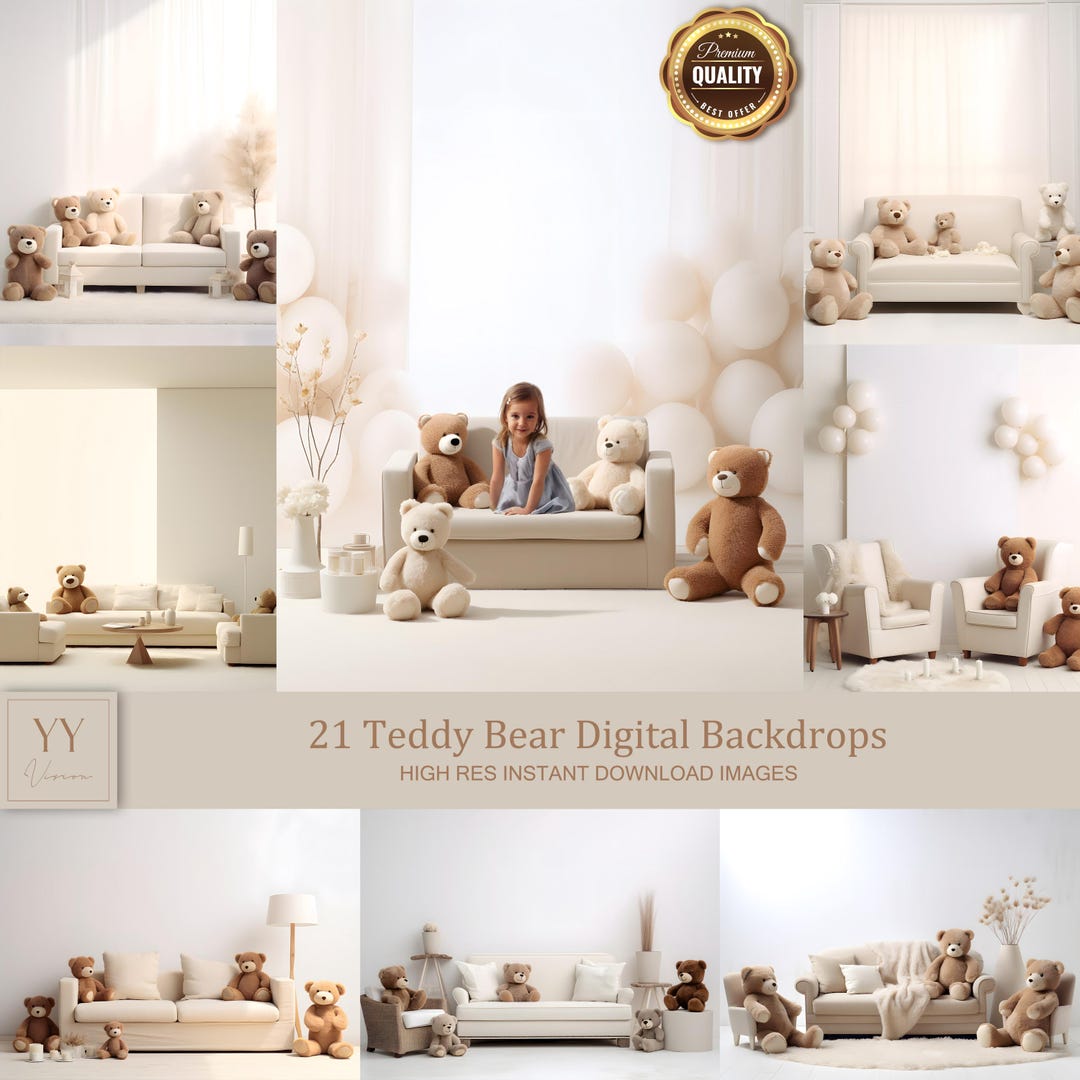 21 Teddy Bears Digital Backdrops Sets for Newborn Baby Cake Smash ...