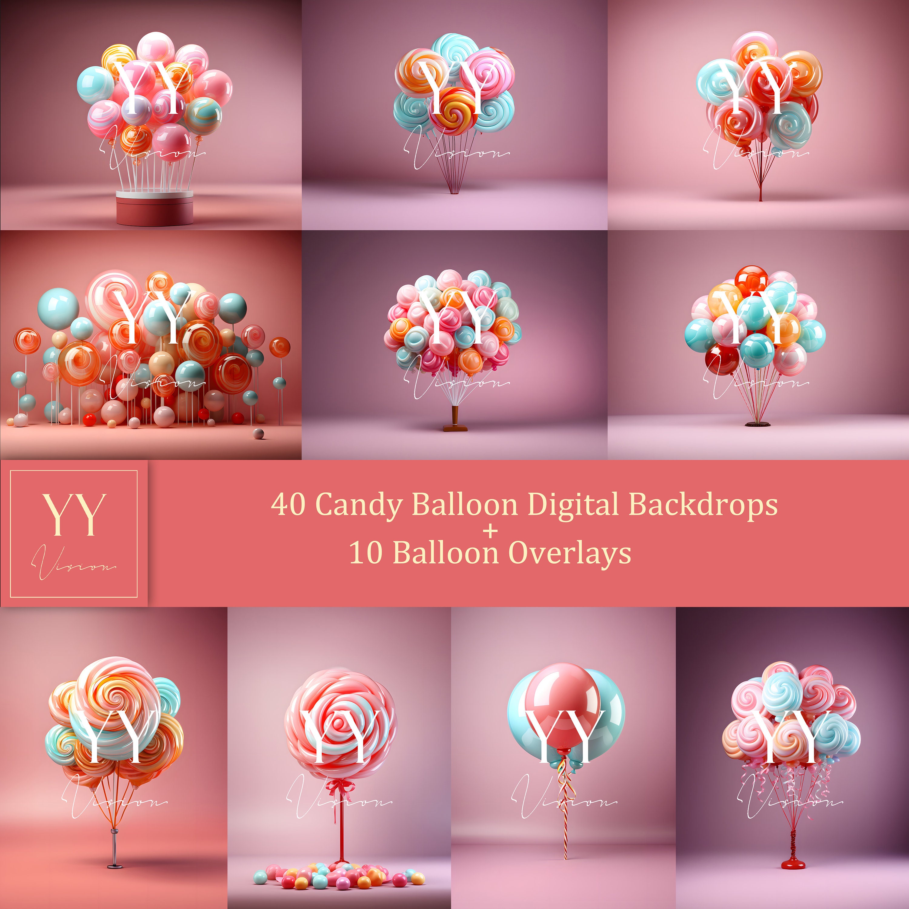 50 Halloween Candy Balloon Digital Backdrops Sets for Holiday Baby ...