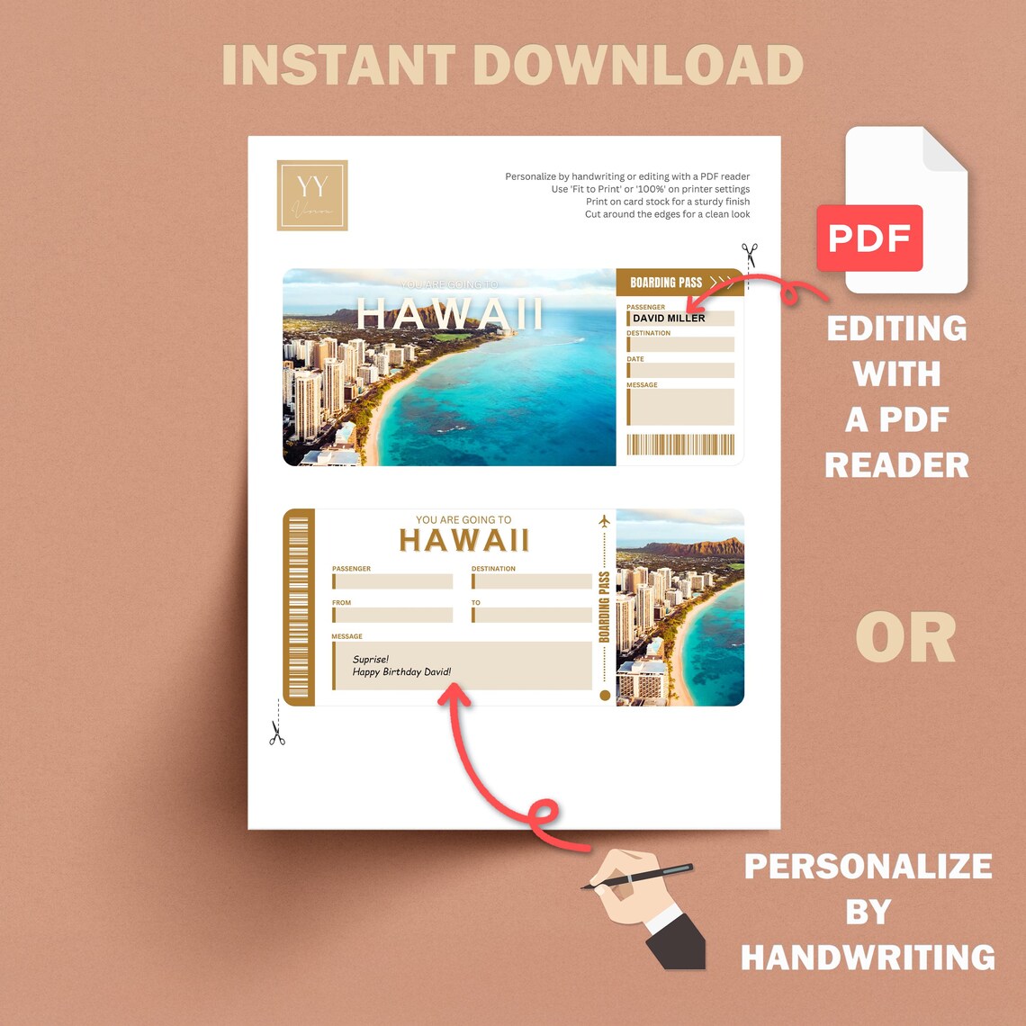 Printable HAWAII Surprise Ticket V1 | Editable Boarding Pass | Vacation ...
