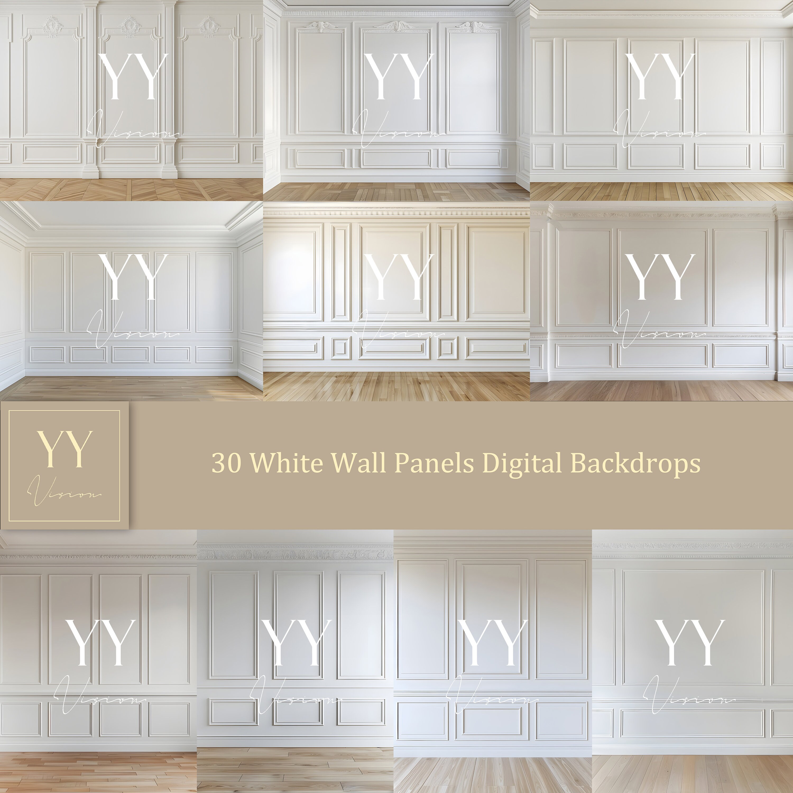 30 White Panel Wall Digital Backdrops Sets for Wedding Maternity Studio ...