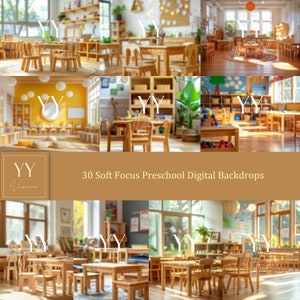 30 Preschool Soft Focus Digital Backdrops Sets for Preschool School ...