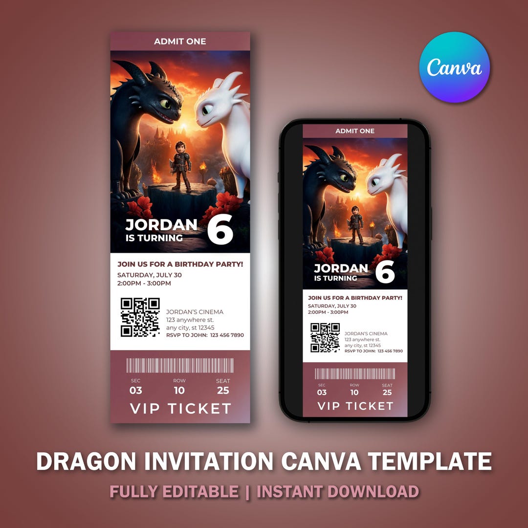 Toothless Lightfury Dragon Movie Invitation Ticket Template V2 ...