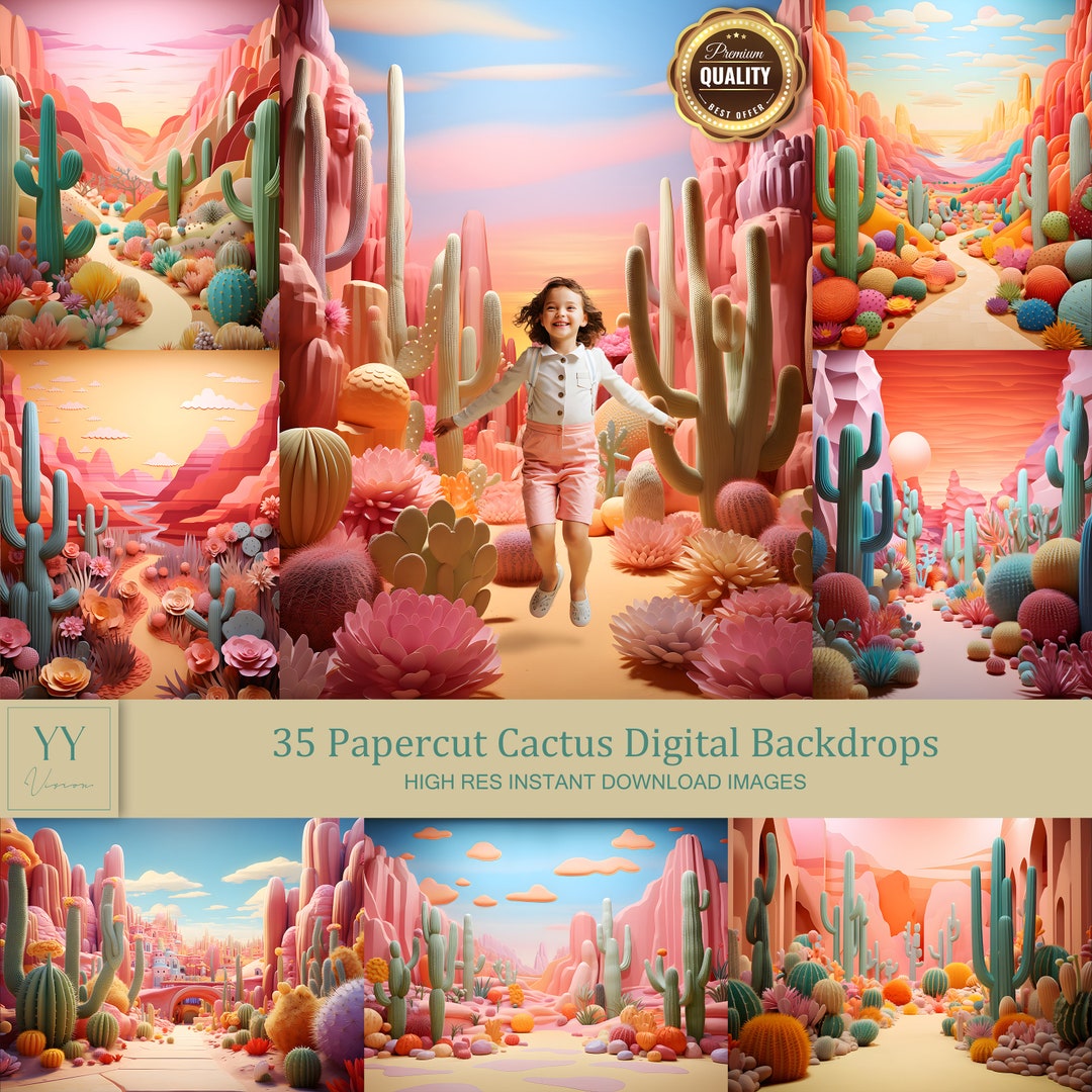 35 Papercut Cactus Digital Backdrops Sets for Newborn Baby Cake Smash ...