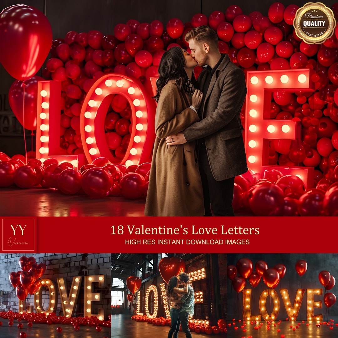 18 Love Letters Digital Backdrops Sets for Valentine Day Gift ...
