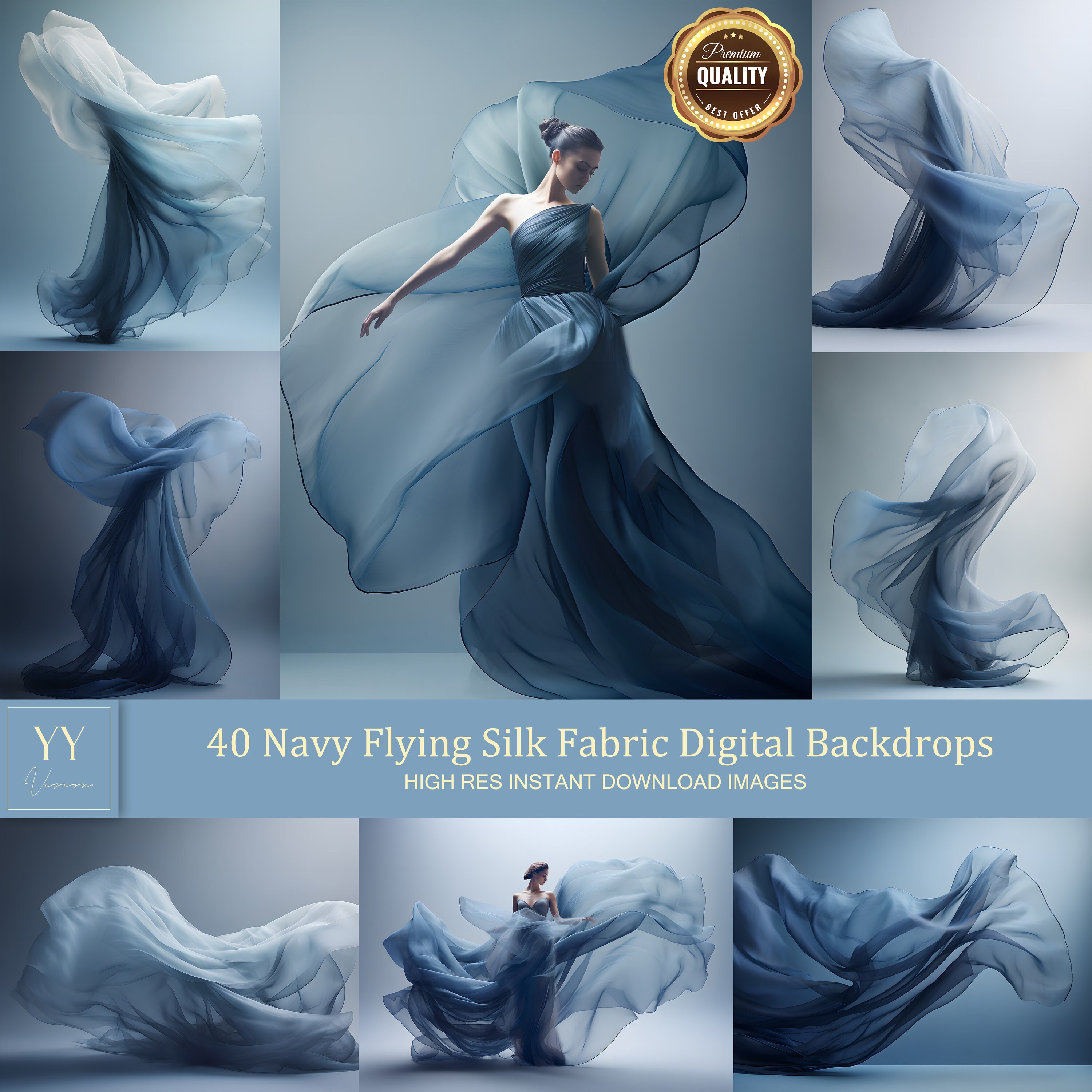 40 Navy Flying Silk Fabric Digital Backdrops Sets for Maternity ...