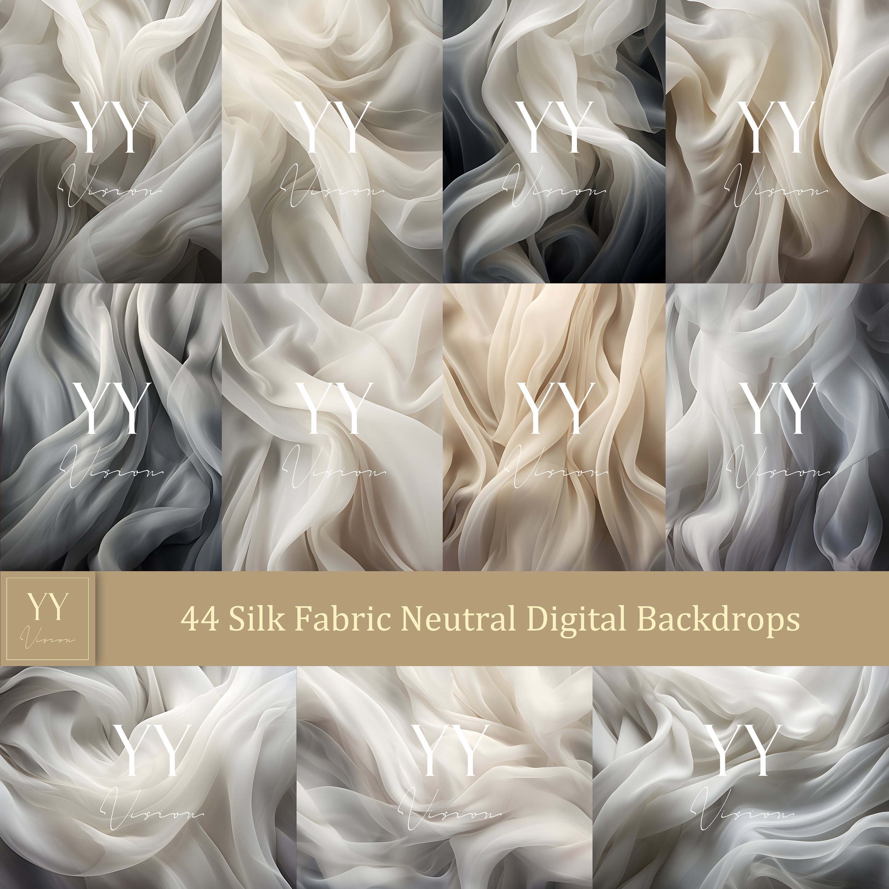 44 Silk Fabric Neutral Digital Backdrops Sets for Maternity Photography ...