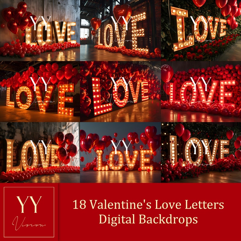 18 Love Letters Digital Backdrops Sets for Valentine Day Gift ...