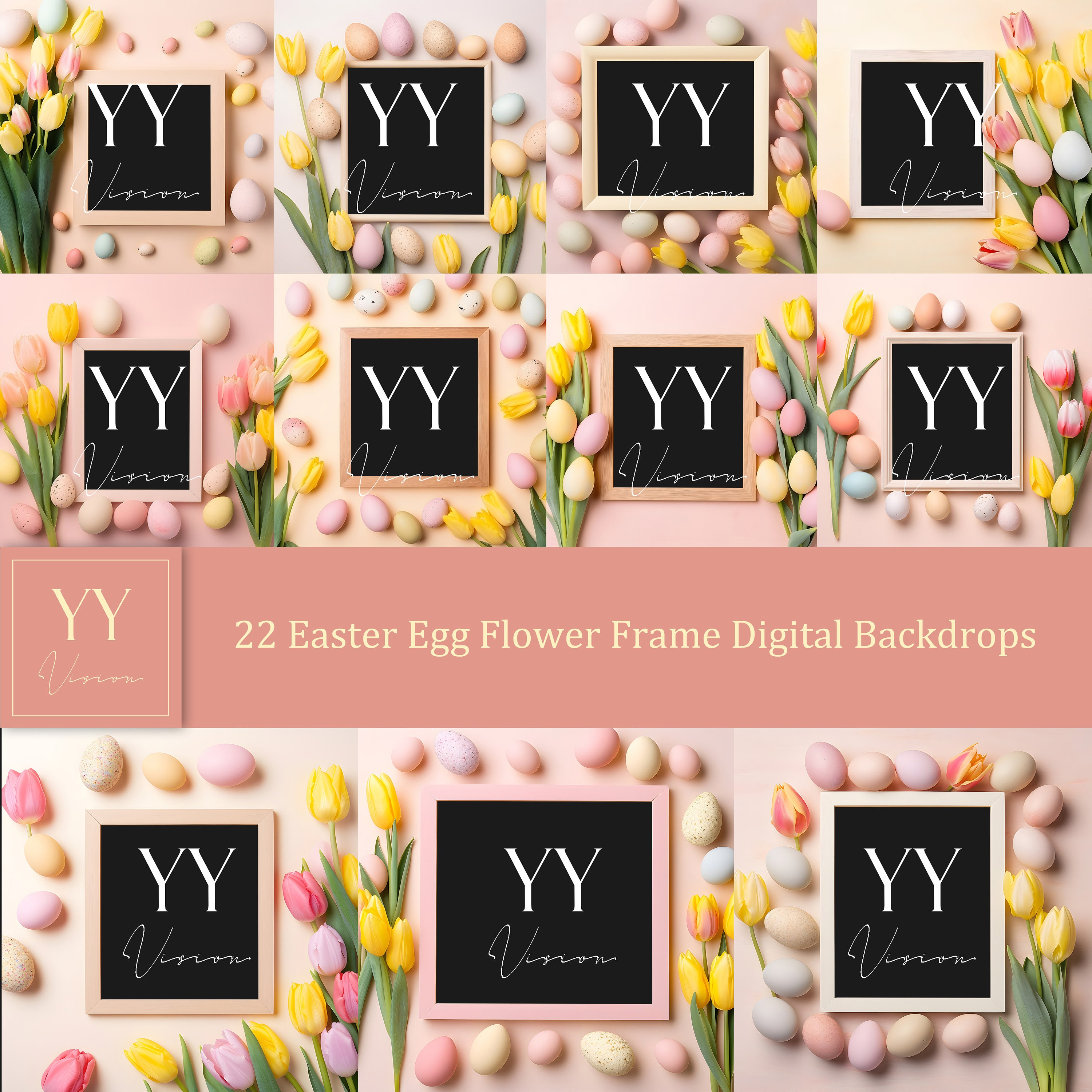 22 Easter Egg Flower Frame Digital Backdrops Sets for Easter Gift ...