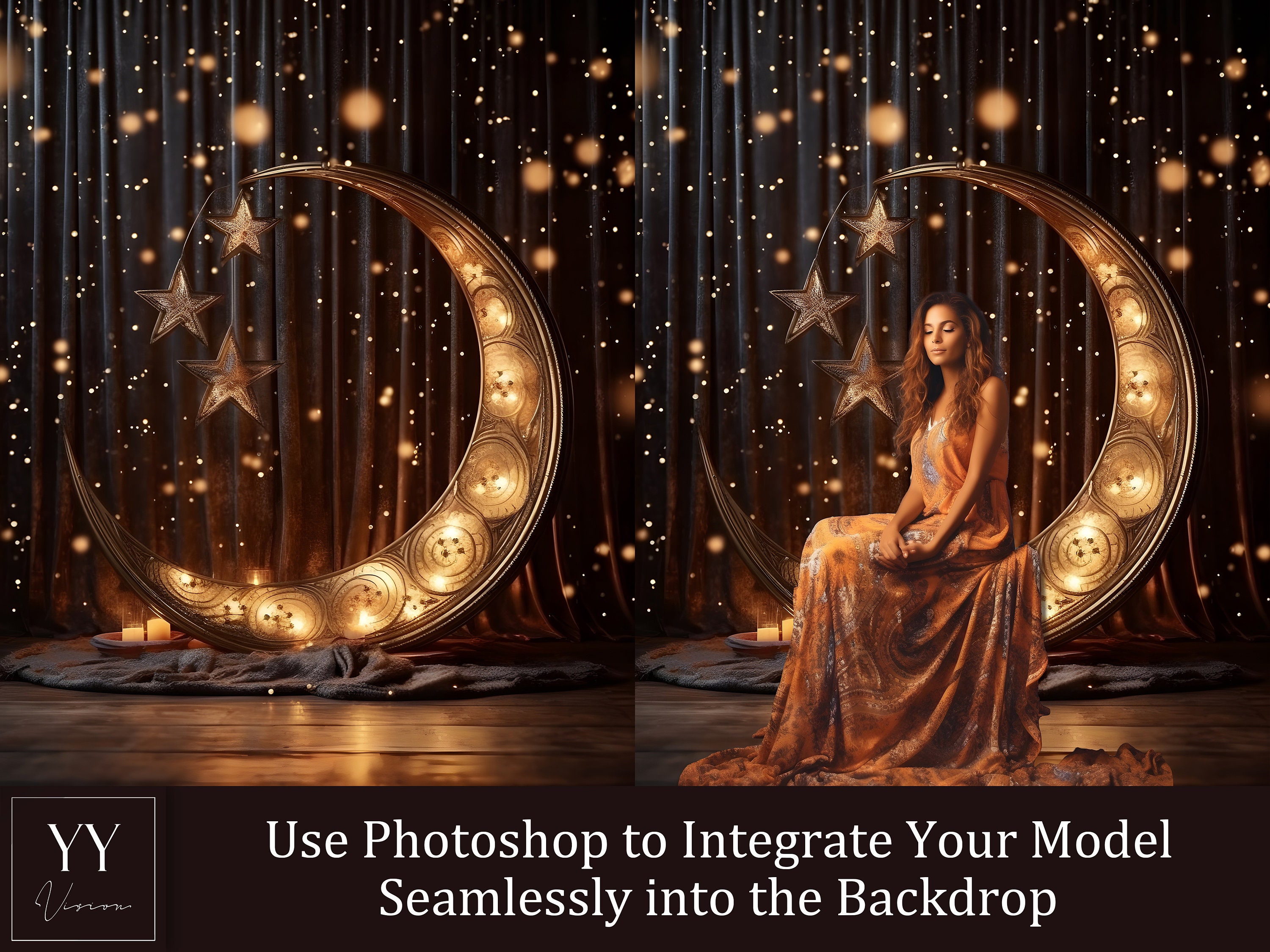 35 Boho Crescent Moon Digital Backdrops Sets for Maternity Newborn ...