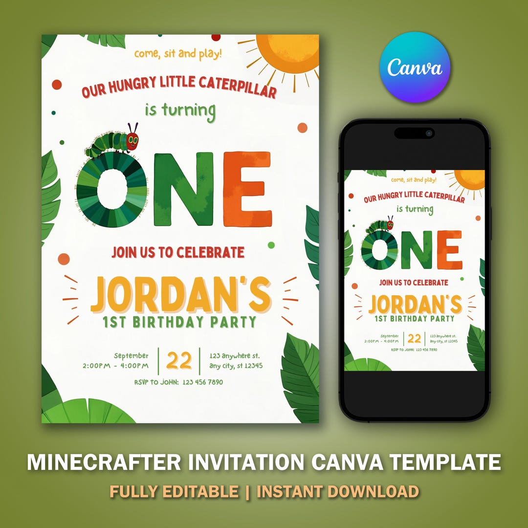 Very Hungry Caterpillar Invitation Template for Birthday Party V2 ...