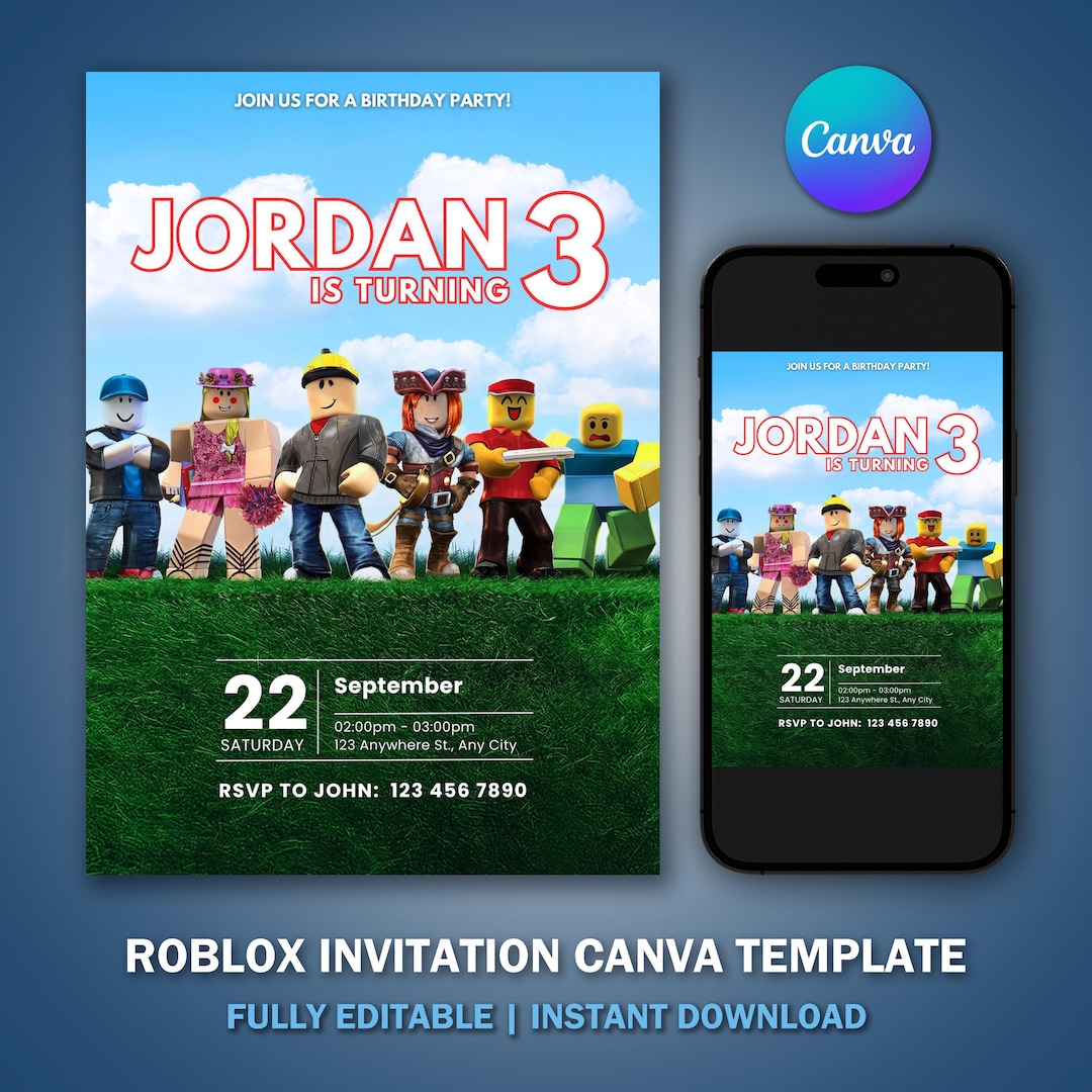 Roblox Invitation Template V2 for Birthday Party | Editable Printable ...