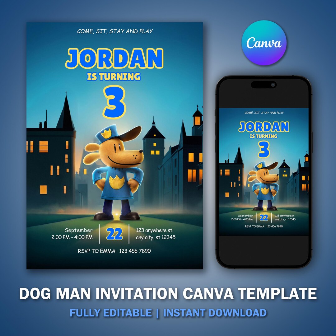 Dogman Invitation Template V1 for Birthday Party | Editable Printable ...