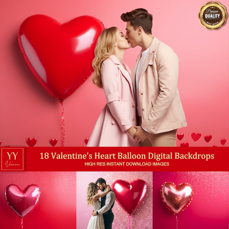 18 Heart Balloon Digital Backdrops Sets for Valentine Day Gift ...