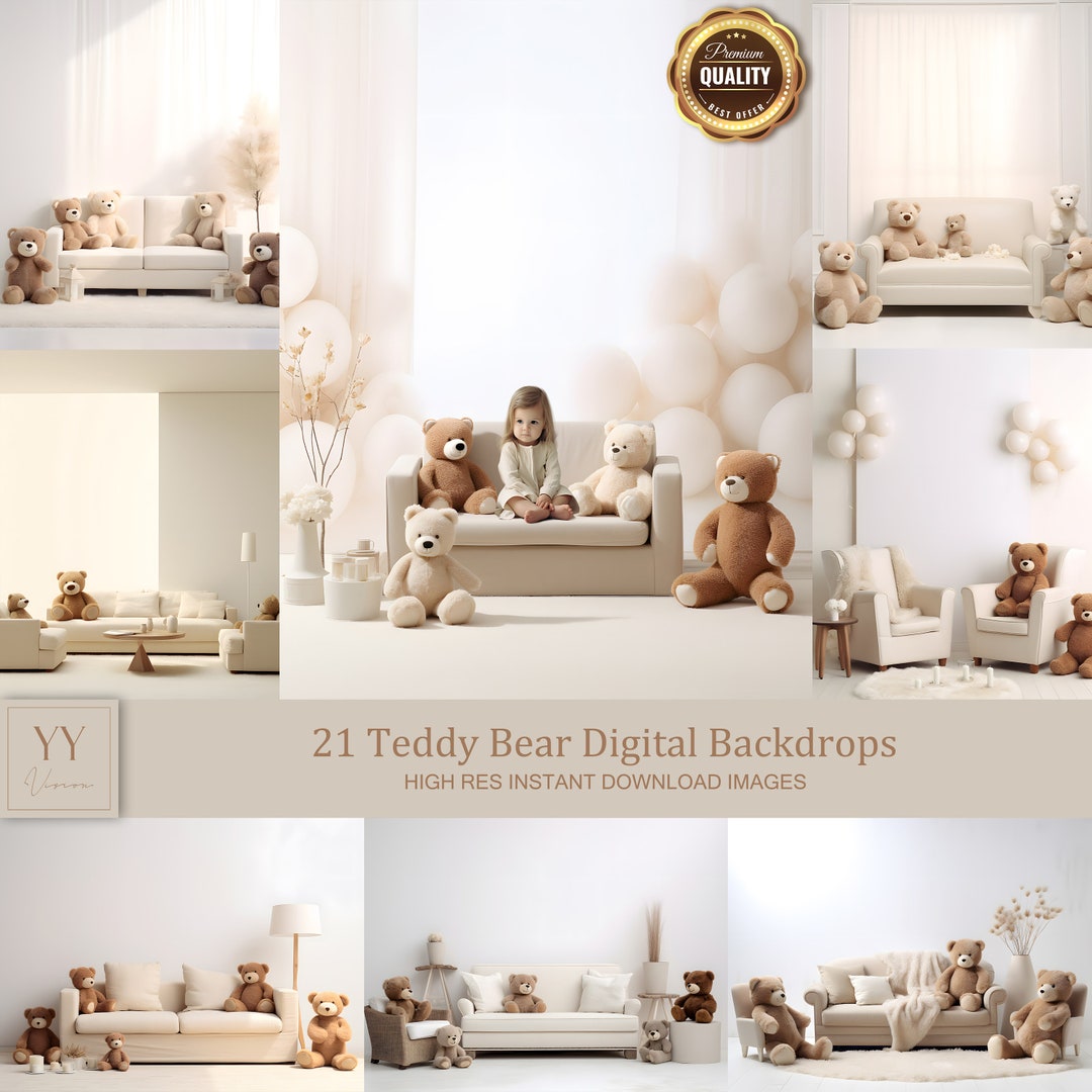 21 Teddy Bears Digital Backdrops Sets for Newborn Baby Cake Smash ...