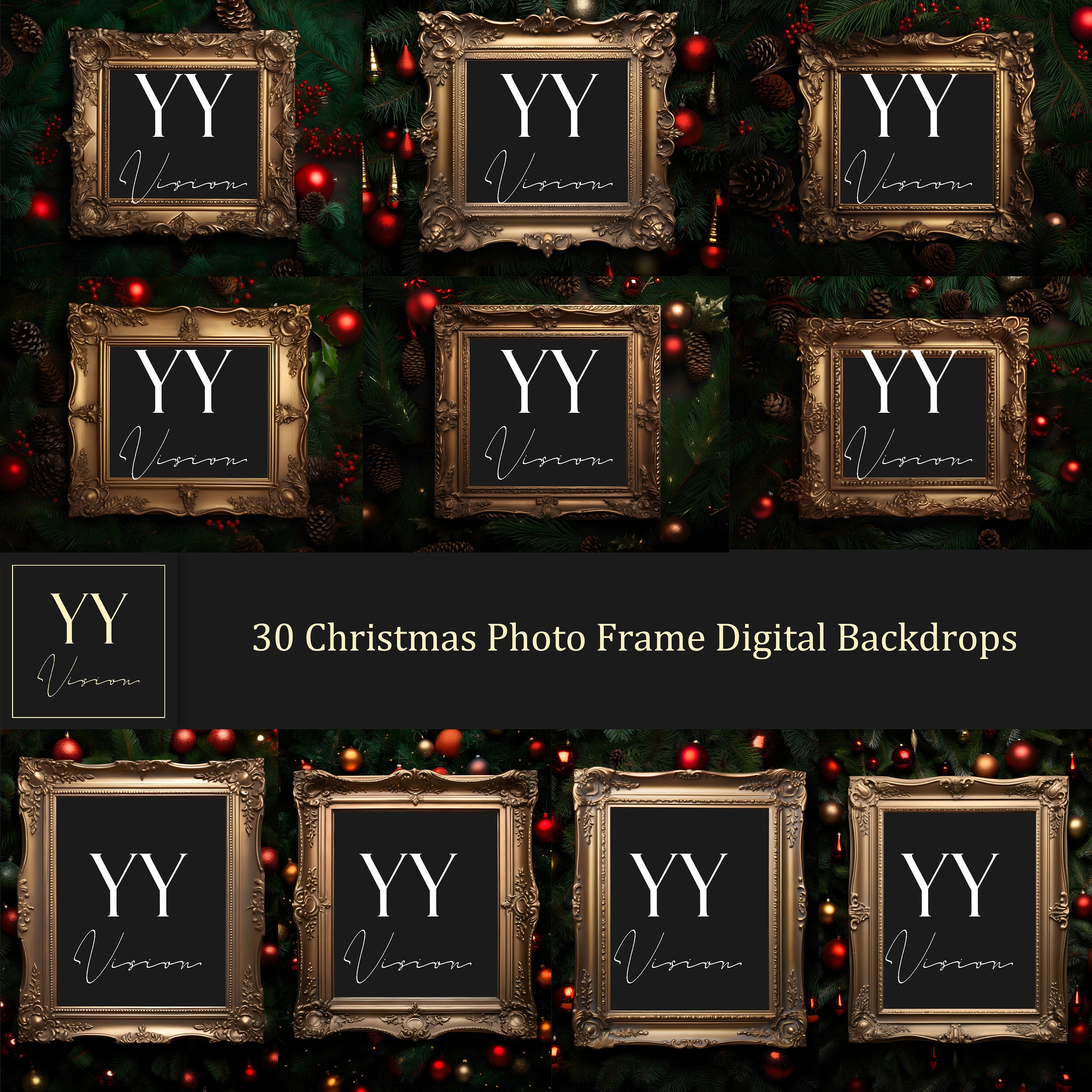 30 Christmas Photo Frame Digital Backdrops Sets for Christmas Gift ...