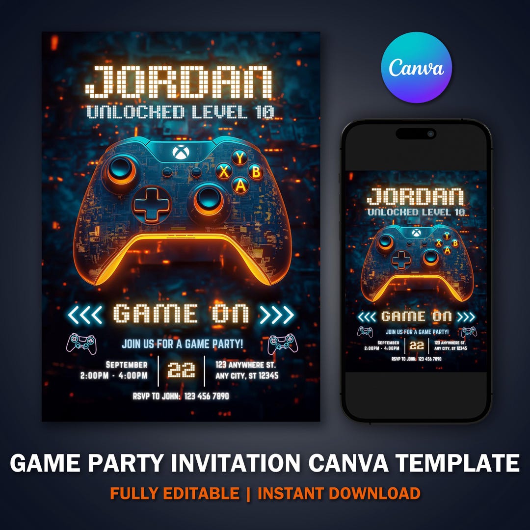 Video Game Party Invitation Template V1| Editable Printable Digital ...