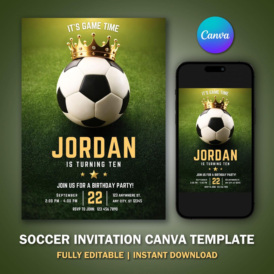 Soccer Invitation Template V3 for Birthday Party | Editable Printable ...