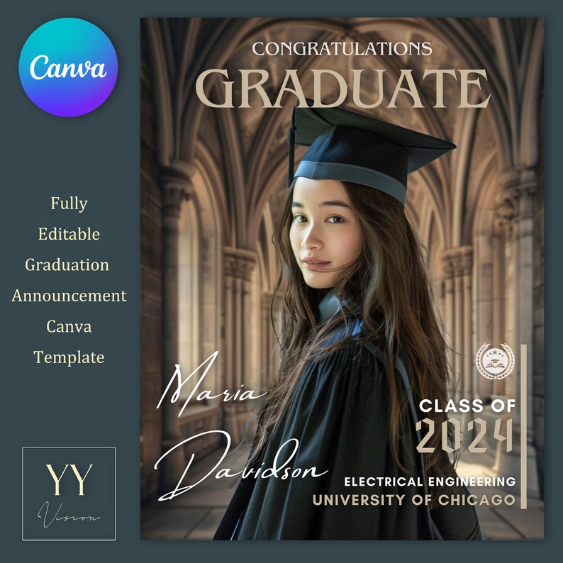 Graduation Announcement Canva Template With Tutorial for Posters ...