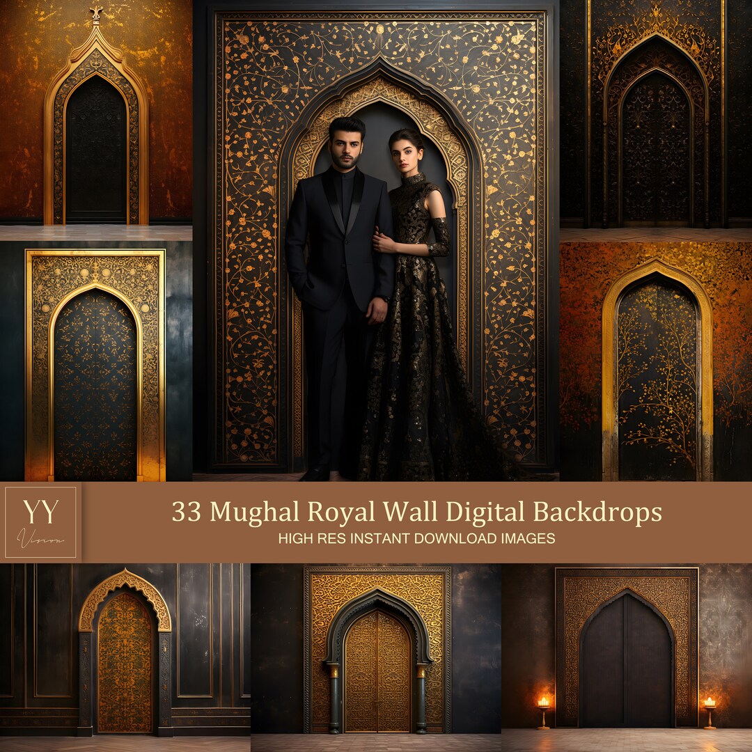 33 Mughal Royal Wall Digital Backdrops Sets for Wedding Maternity ...