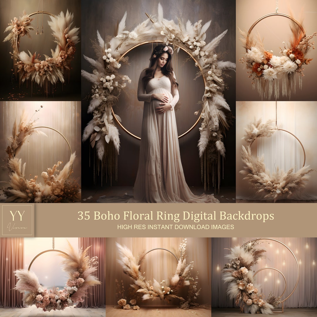 35 Boho Floral Ring Digital Backdrops Sets for Mystical Photography ...