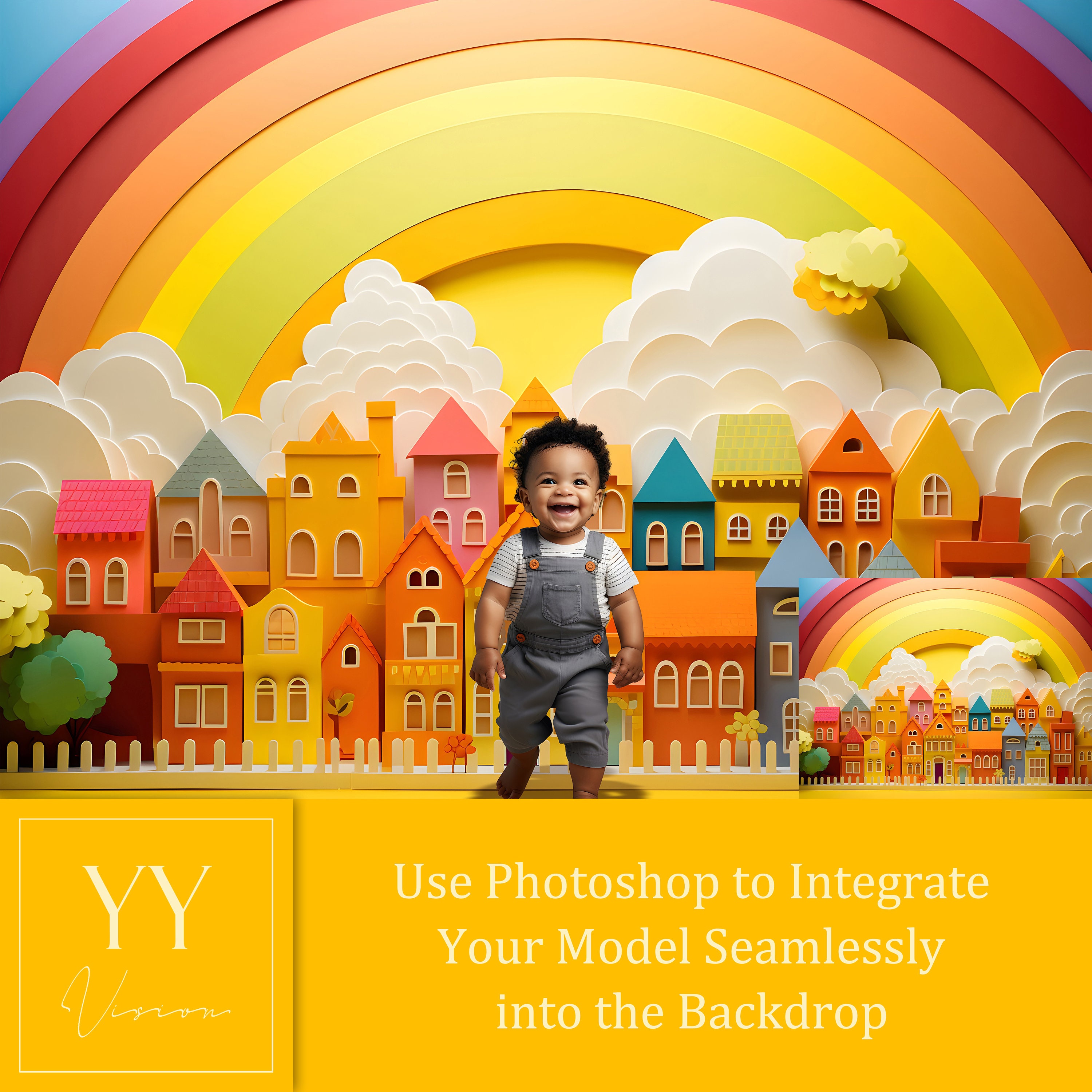 30 Kidcore House Rainbow Cloud Digital Backdrops Sets for Baby Cake ...