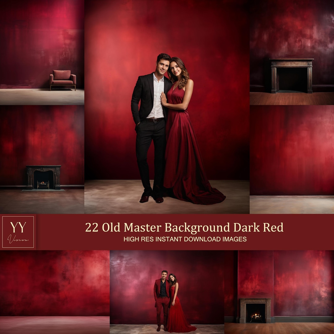 22 Old Master Studio Background Dark Red Digital Backdrops Sets for ...
