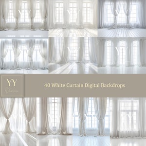 40 White Curtain White Room Digital Backdrops Sets for Maternity ...