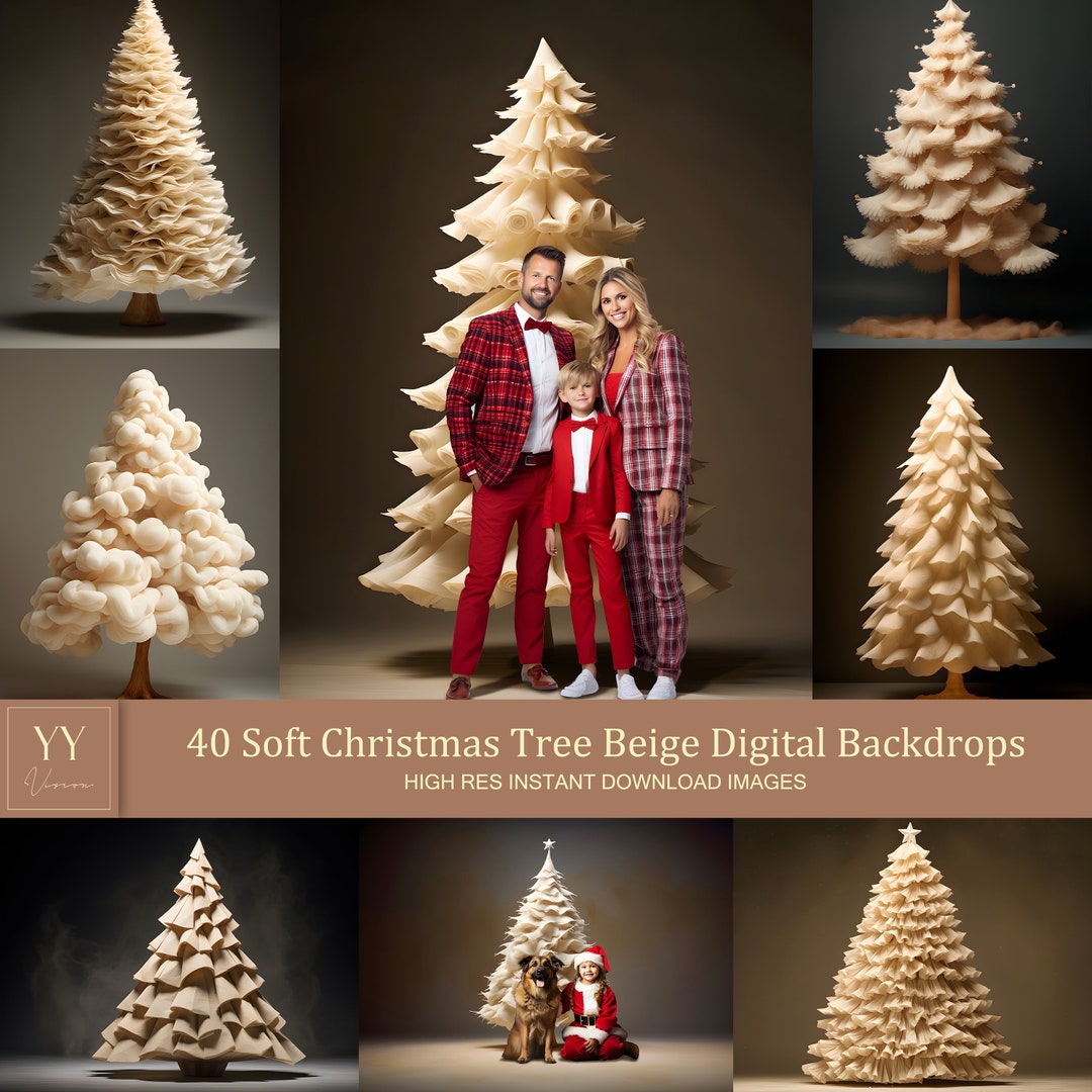 40 Soft Christmas Tree Beige Digital Backdrops Sets for Christmas ...