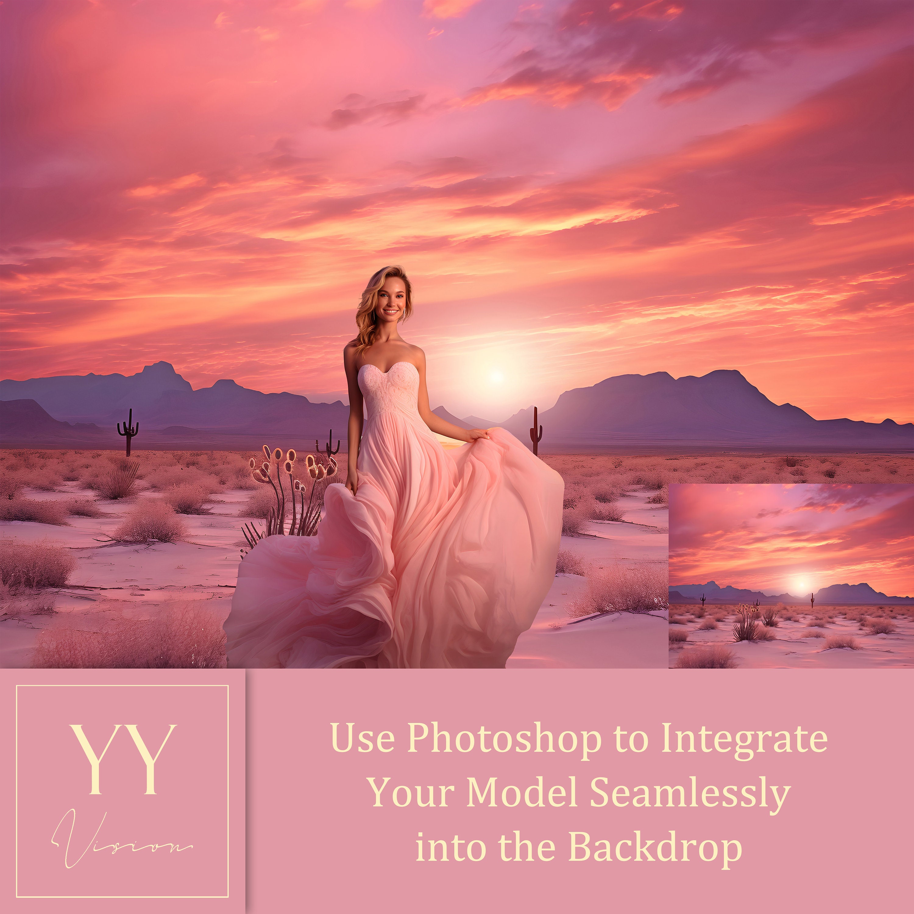40 Sunrise in Desert Digital Backdrops Sets for Wedding Maternity ...
