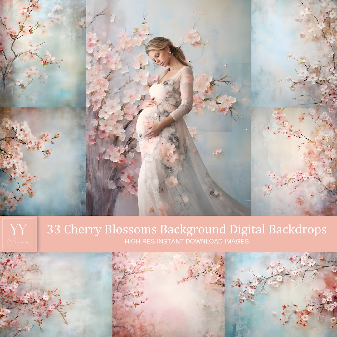 33 Cherry Blossoms Digital Backdrops Sets for Wedding Maternity ...