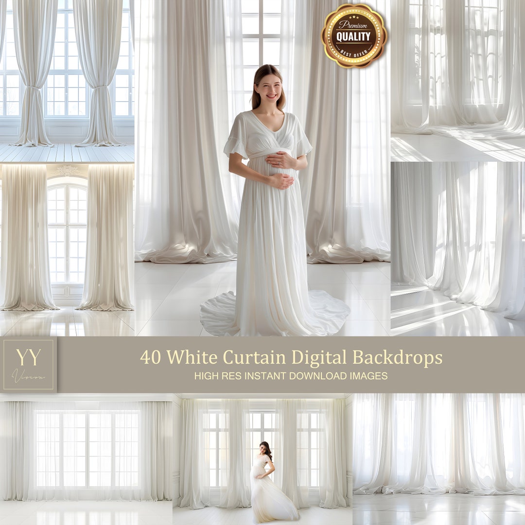 40 White Curtain White Room Digital Backdrops Sets for Maternity ...