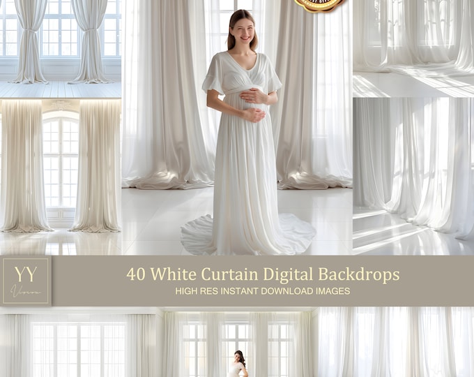 40 White Curtain White Room Digital Backdrops Sets for Maternity ...