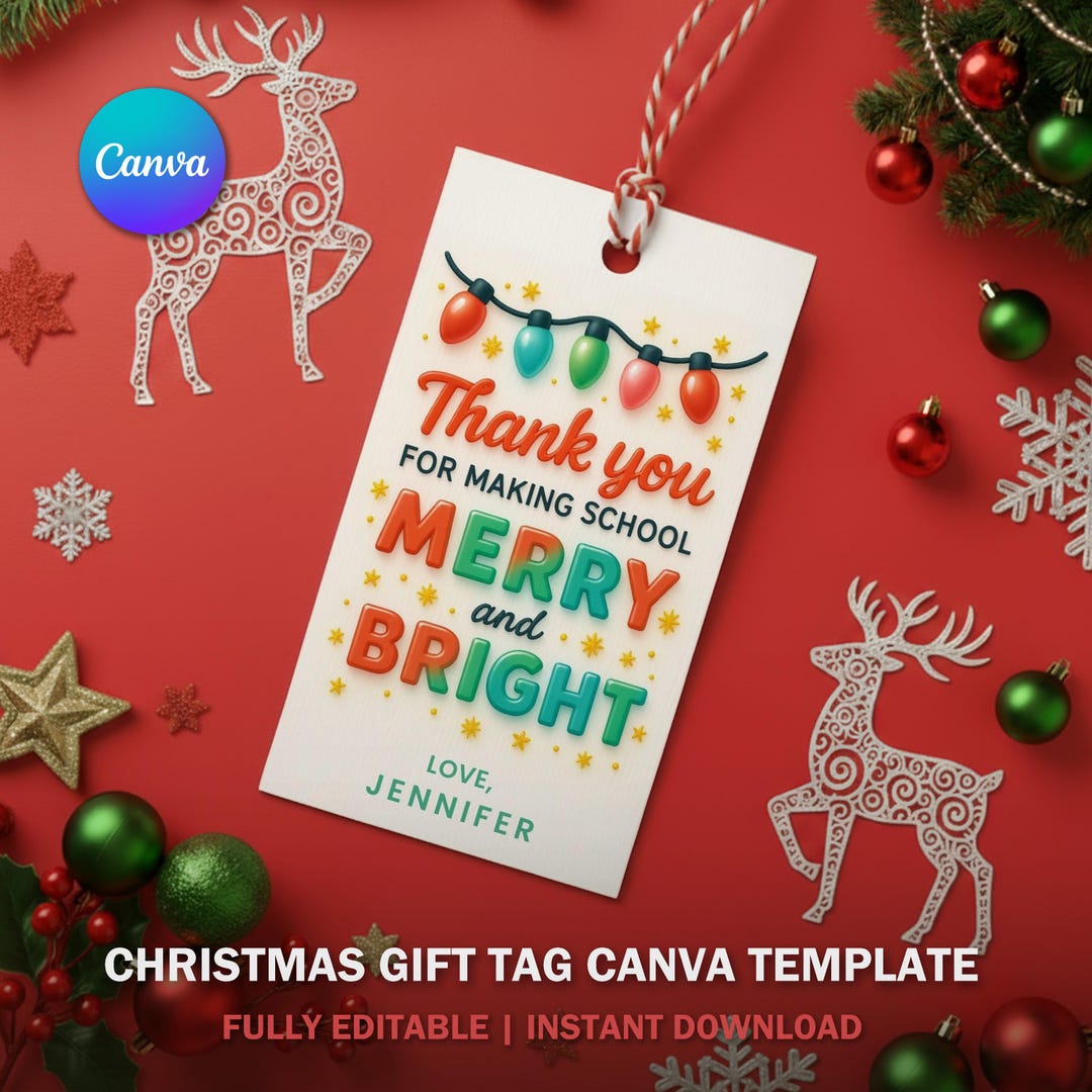 Christmas Teacher Gift Tags Template | Merry & Bright Holiday Tags ...