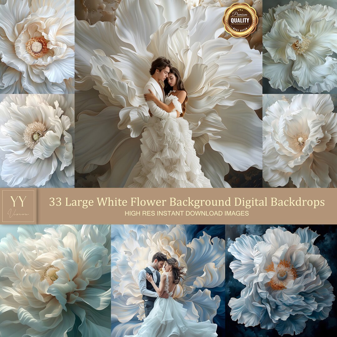 33 Large White Flower Digital Backdrops Sets for Wedding Maternity ...