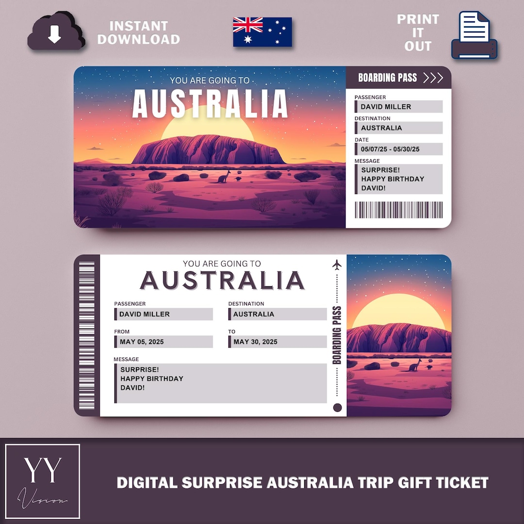 Printable AUSTRALIA Surprise Ticket V3 | Editable Boarding Pass ...